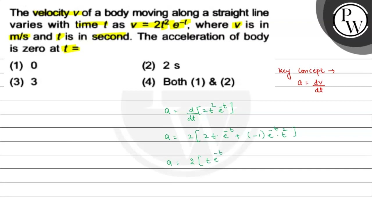 The velocity \( v \) of a body moving along a straight line varies ...