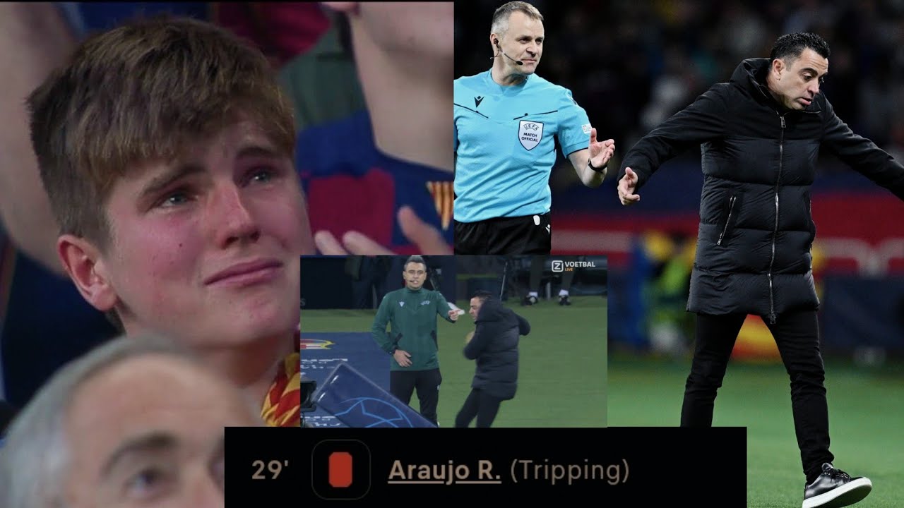 XAVI Angry , kicking a camera cushion and being given a red card by the ...