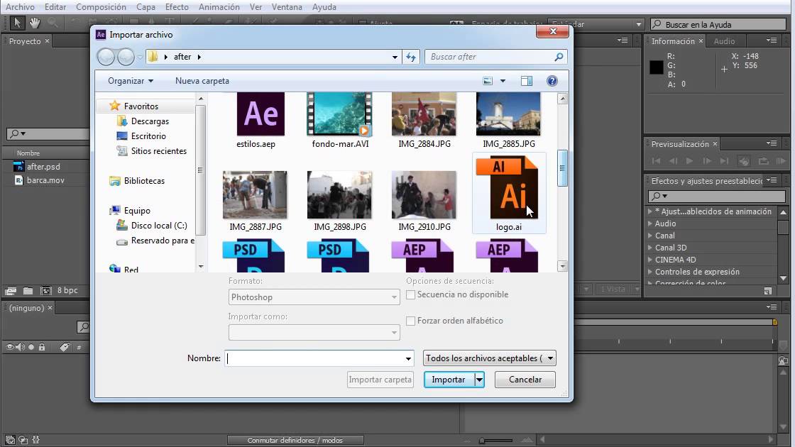 Tutorial de After effects Como importar material a un proyecto - YouTube