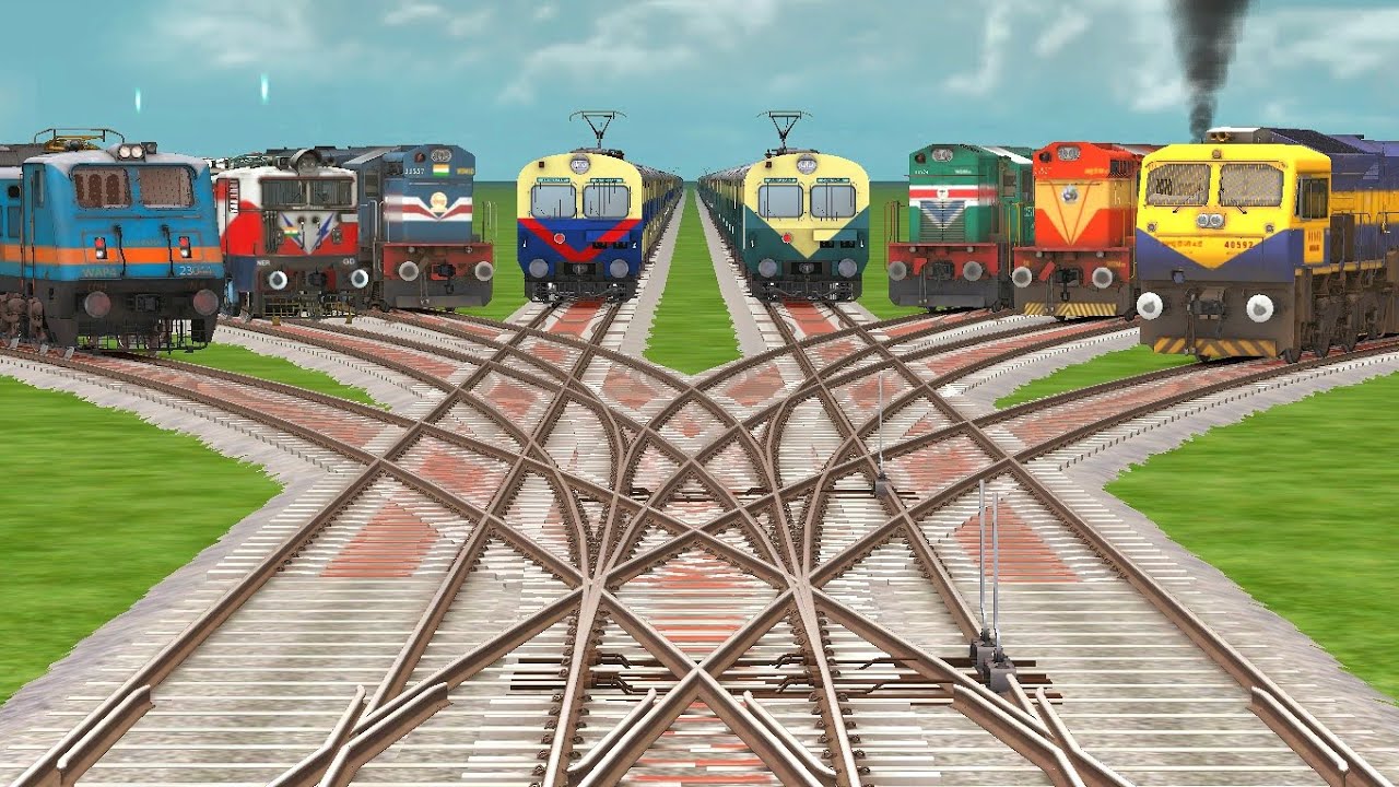 8 Trains Going On Bumpy Branched Railroad Crossing Tracks ️indian train ...