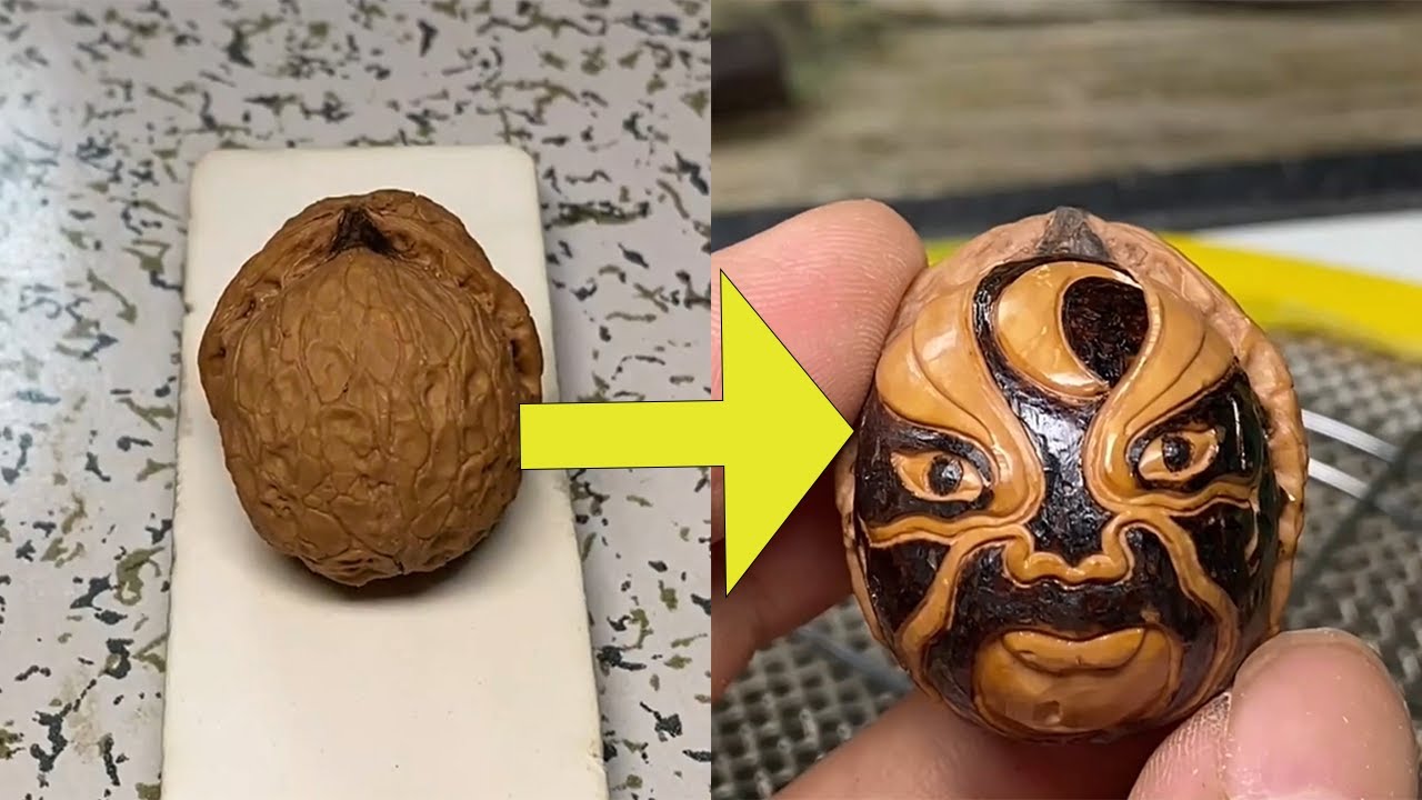 How to Carve a Face Out of Walnuts - YouTube