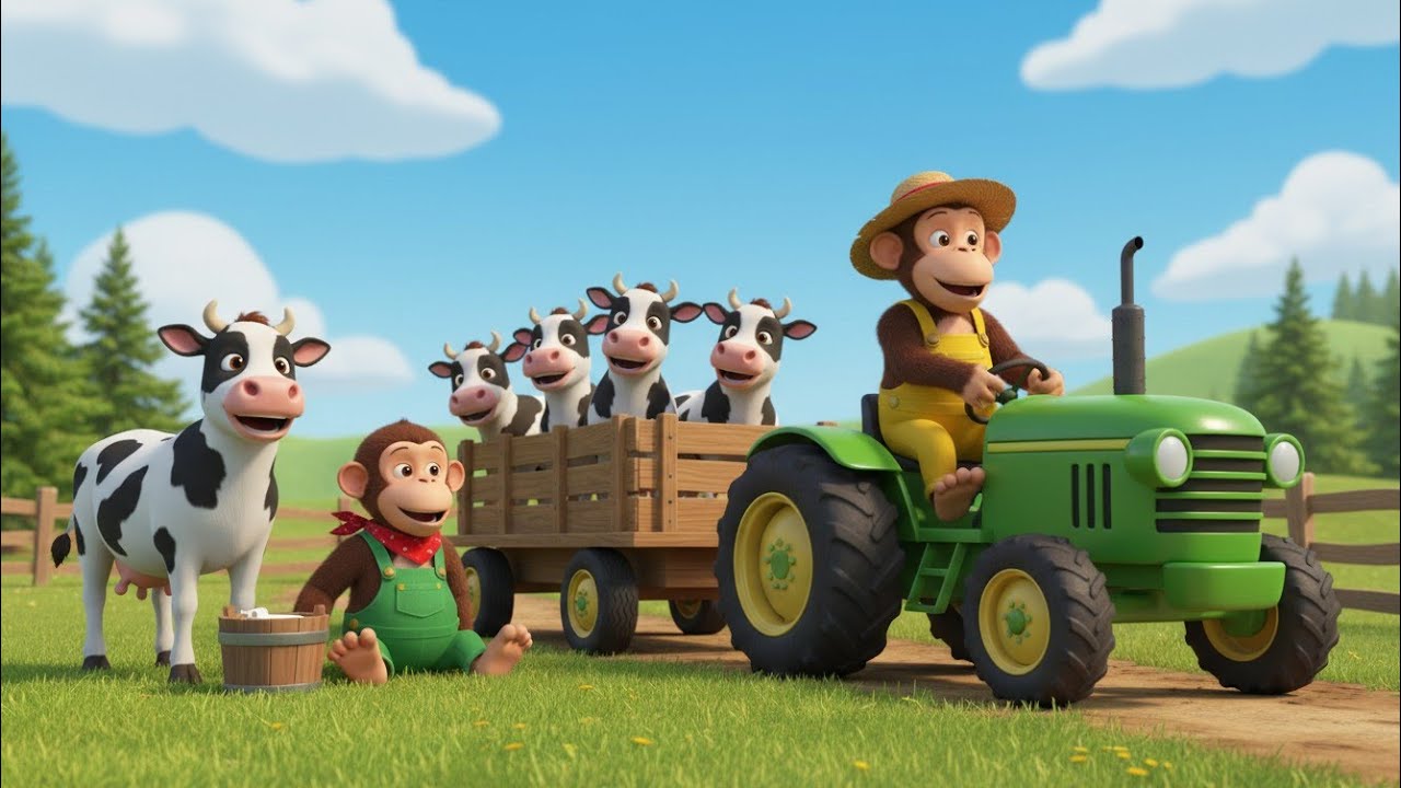 Monkey Farmer Transports Cows and Milking Process - Farm Work | Cobby ...