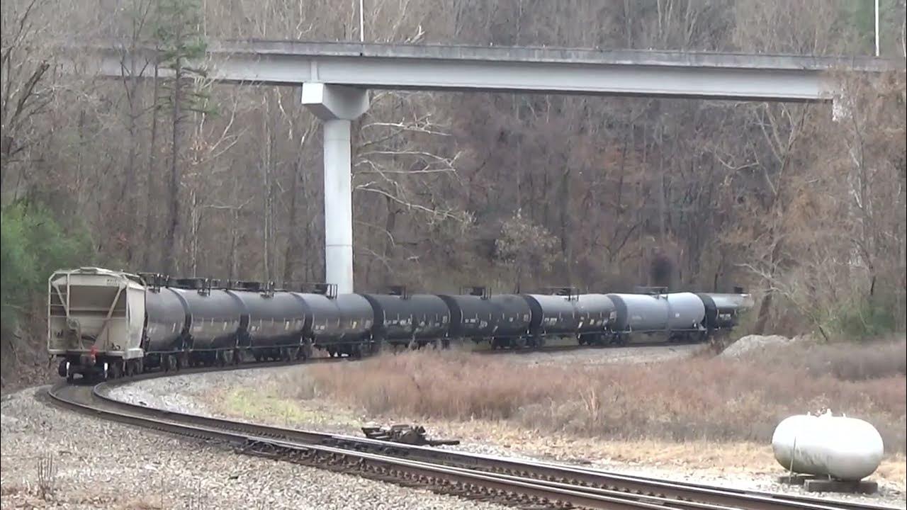 NS 64Q ethanol loads by Oakdale main to main on the CNO&TP 11-24-23 NS-BNSF-NS power set - YouTube