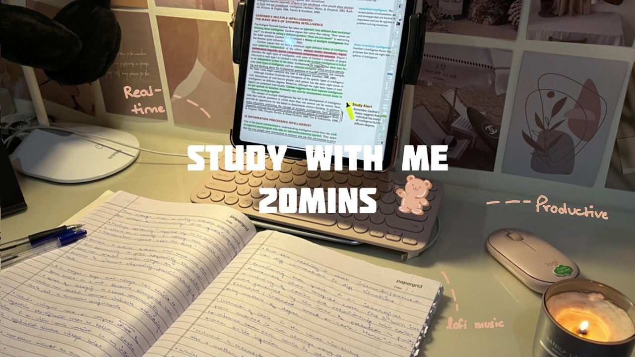 STUDY WITH ME 📝🎧🧸: 20mins, no breaks, productive - YouTube