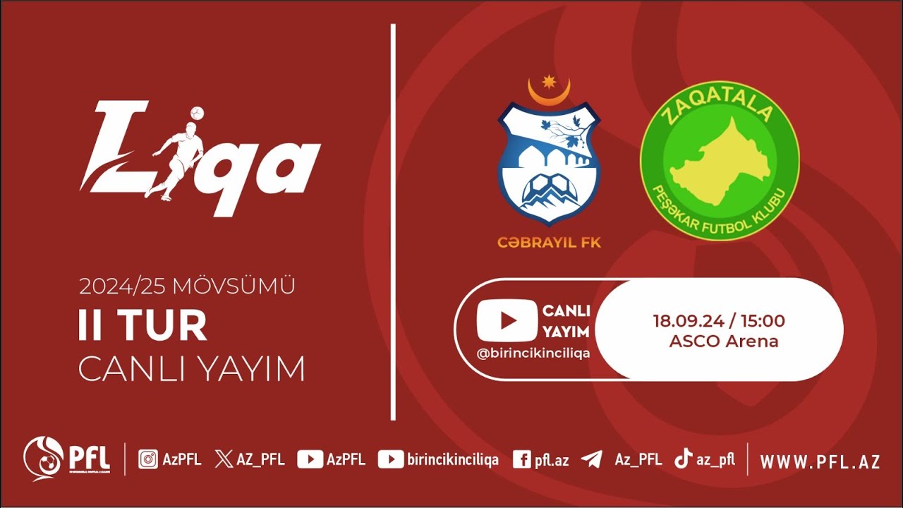 I Liqa 2024/2025 mövsümü II tur "Cəbrayıl" - "Zaqatala" - YouTube