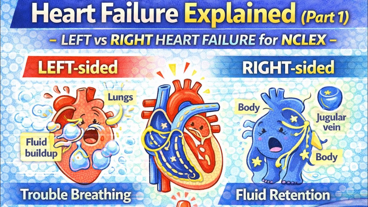 Heart Failure Explained (Part 1) | Left vs Right Heart Failure | NCLEX ...