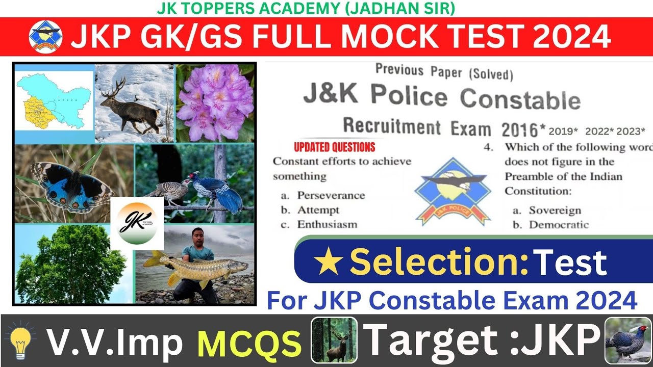 JKP CONSTABLE 2024 | GK/GS Marathon | Jammu and Kashmir GK | JKP Free ...