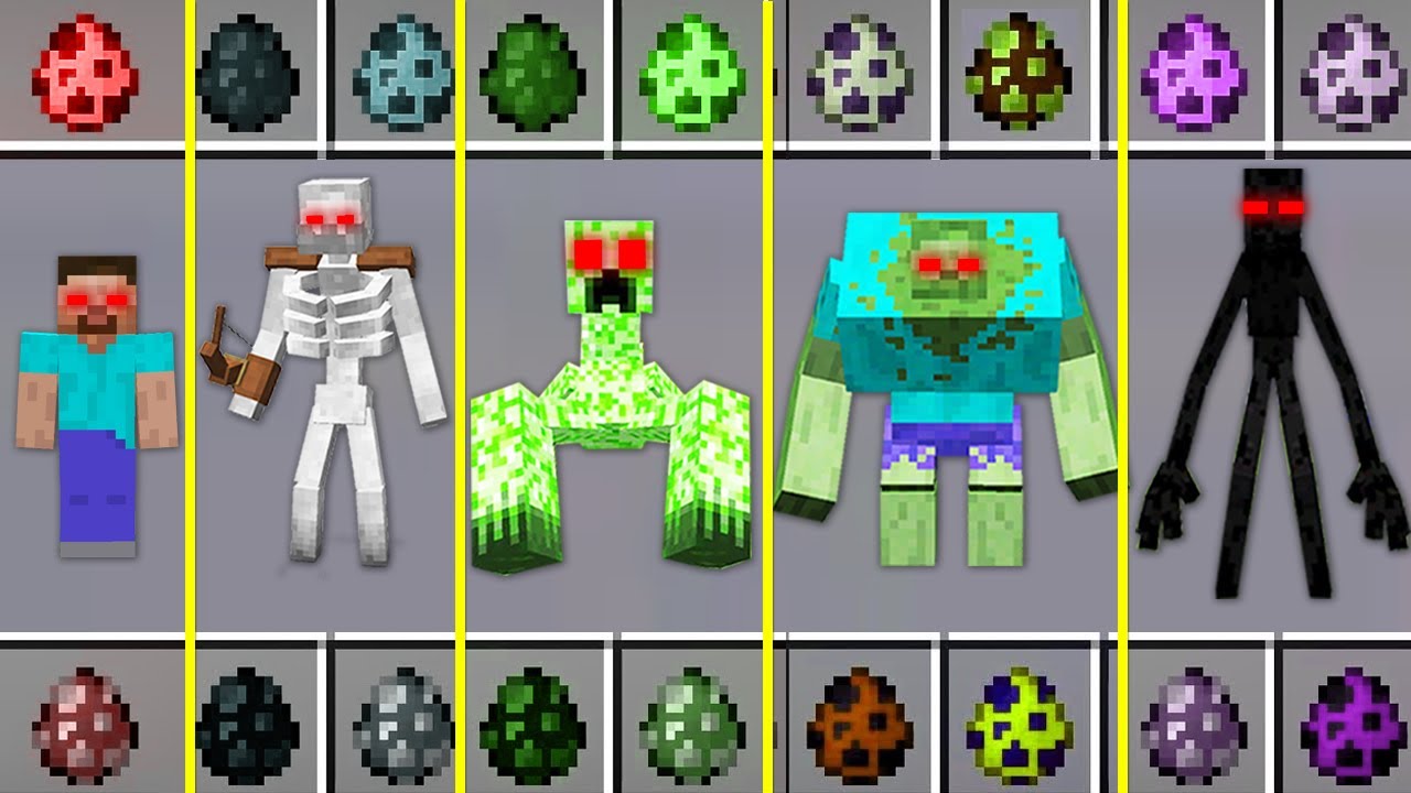 HOW SUMMON FROM EGGS MUTANT .EXE MOBS SKELETON ZOMBIE ENDERMAN CREEPER ...