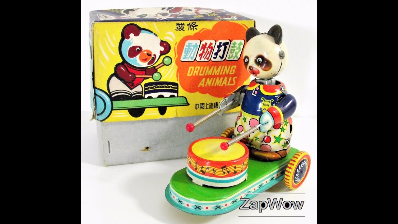 CUTE DRUMMING PANDA 1960s Wind-Up Tin Toy "The Cure" "The 13th" Wild ...