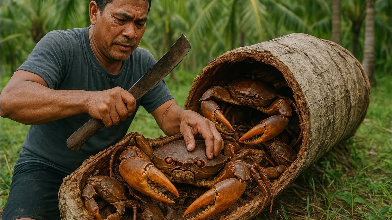 😲 Giant Crabs Found Inside Old Coconut Tree 🌴 | Unbelievable Discovery ...