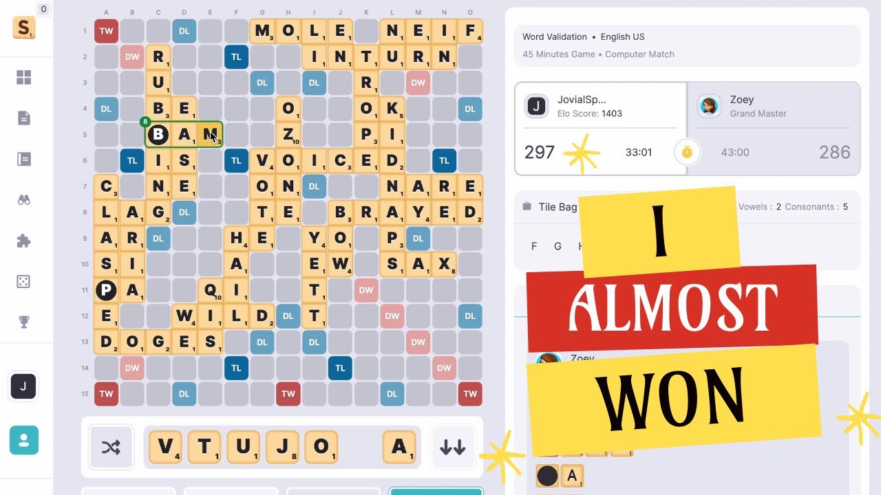 My First Grand Master Level Scrabble Game (It was closer than you think ...