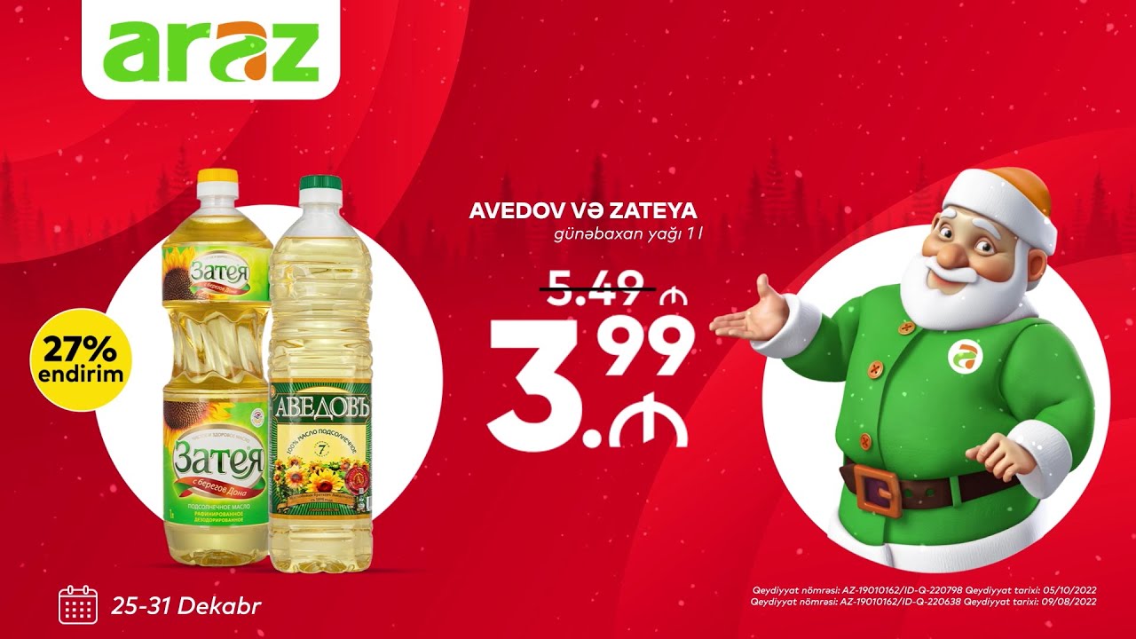 Araz Supermarket: Araz Baba qiymətləri endirir! (25-31 dekabr) - YouTube