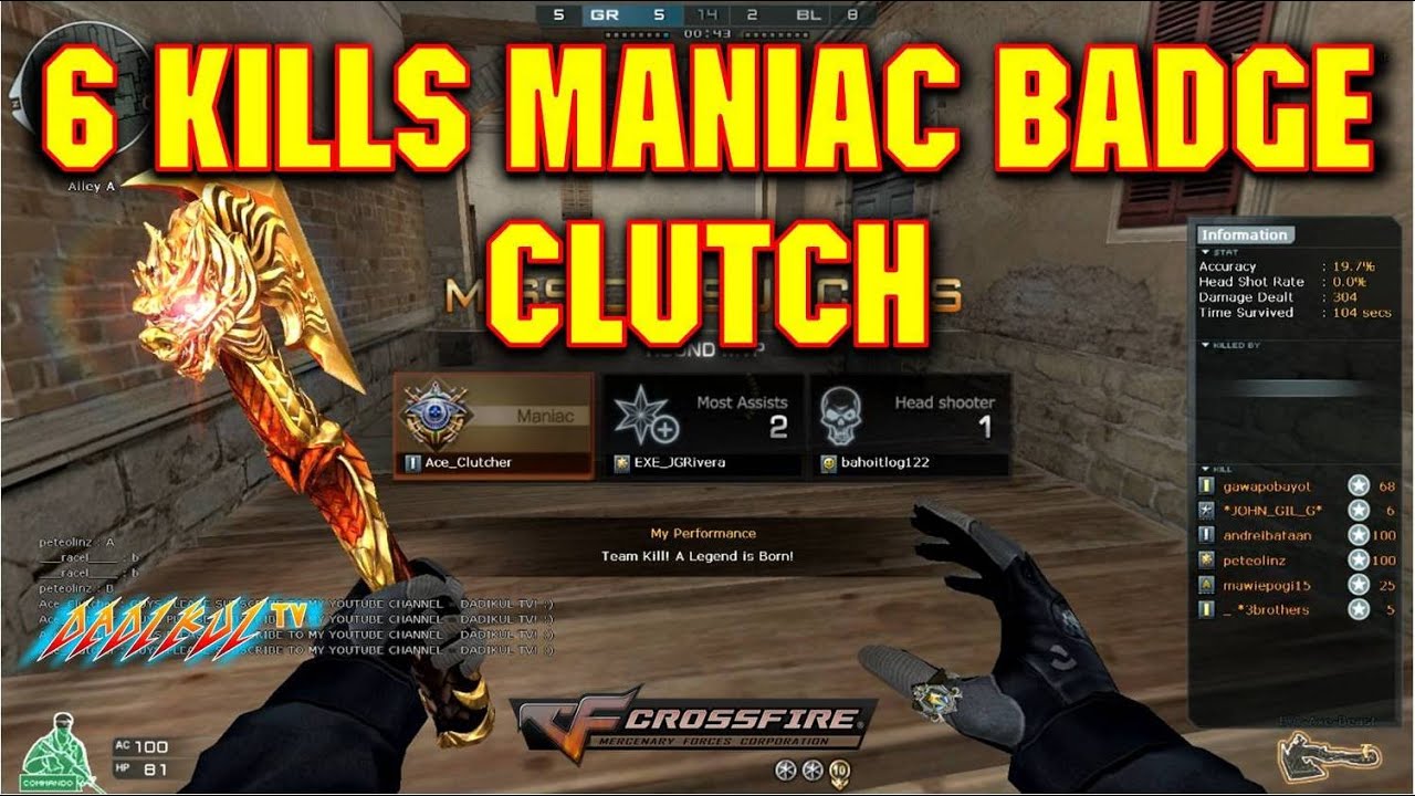6 Kills Maniac Badge! Clutch Play! CrossFire Ph! - YouTube