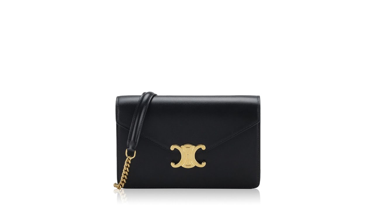 Celine Shiny Calfskin Triomphe Margo Wallet on Chain Black - YouTube