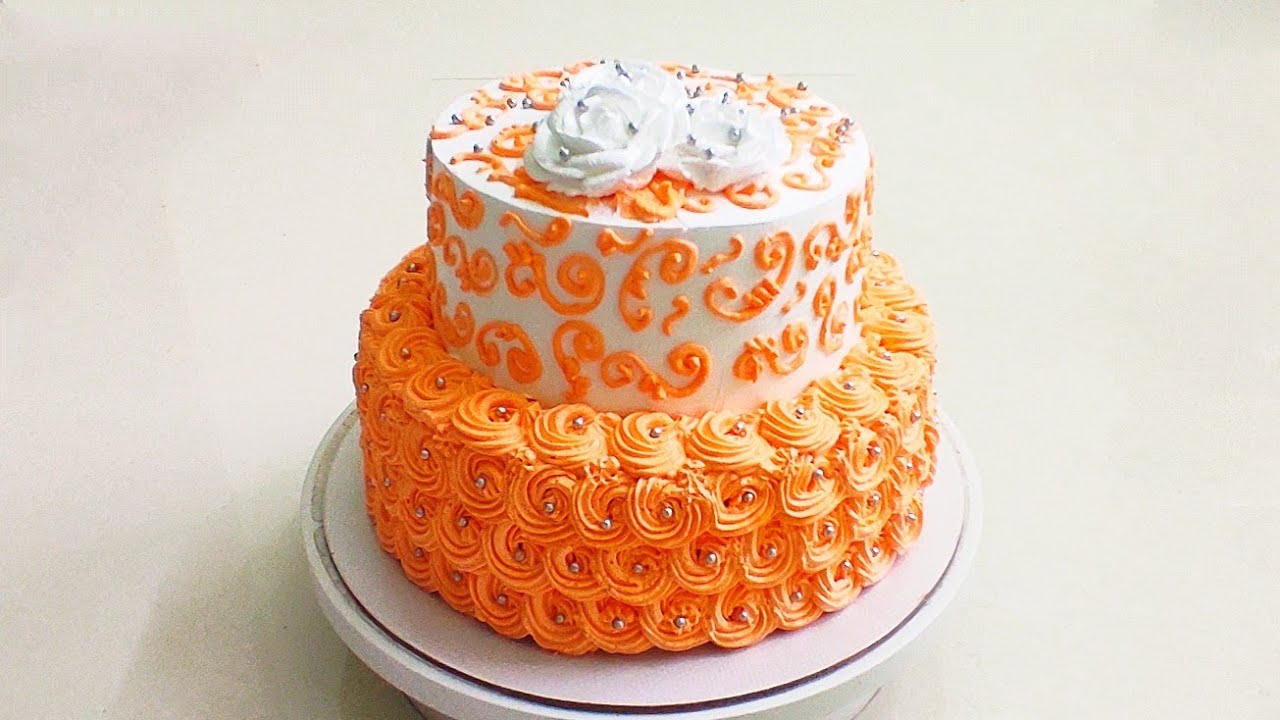 Homemade cake/vanilla sponge cake/two tier cake design - YouTube