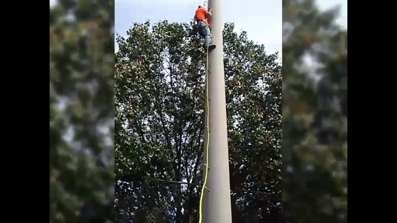 Climbing 70ft light pole - YouTube