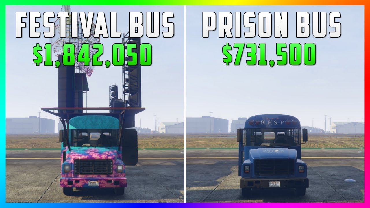GTA 5 Online - Festival Bus Vs Prison Bus ($1,842,050 Vs $731,500 ...
