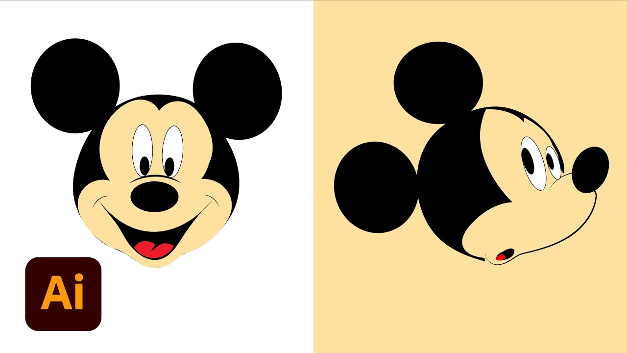 How to Create a mickey mouse Character Head Vector | illustrator | 2023 ...