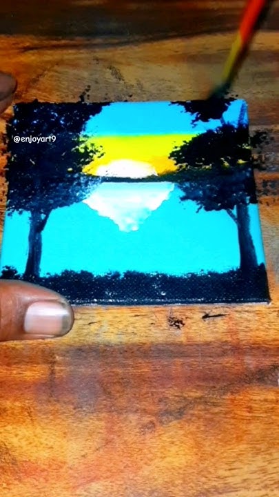 27s acrylic painting landscape on mini canvas 🎨🦯 #painting - YouTube