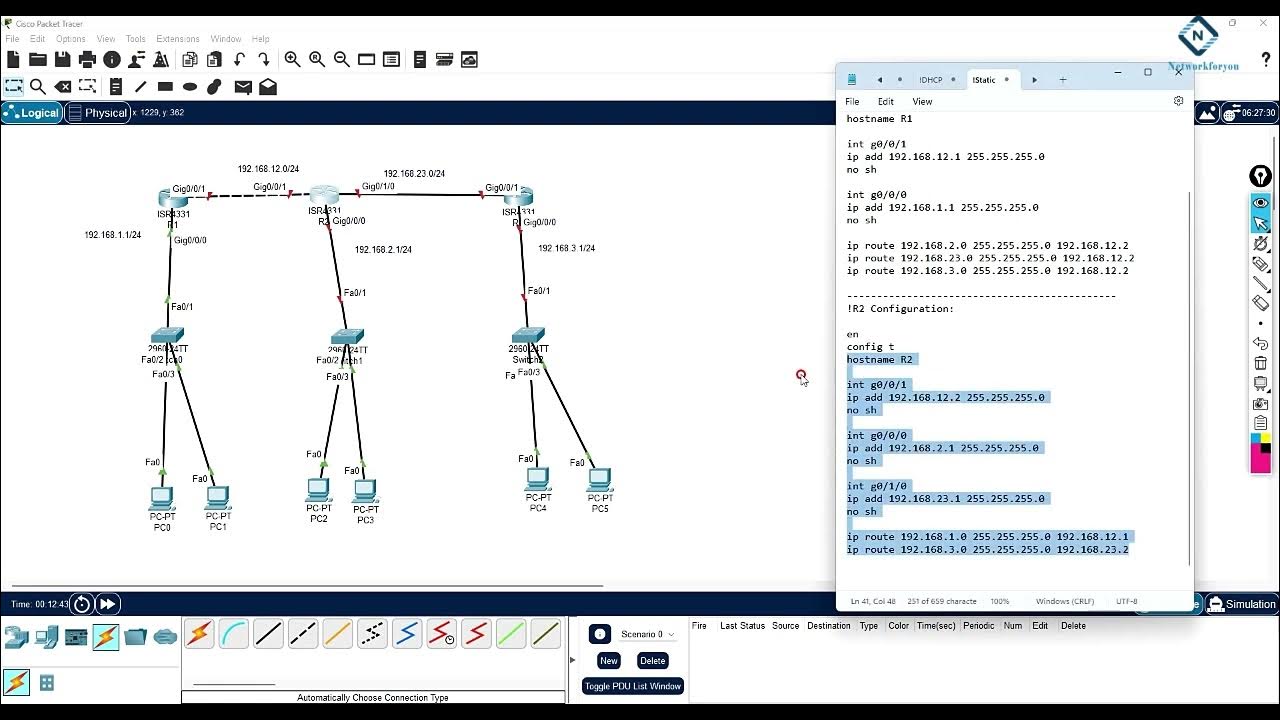 Static Routing lab in CISCO Packet Tracer | Packet Tracer lab | CCNA - YouTube