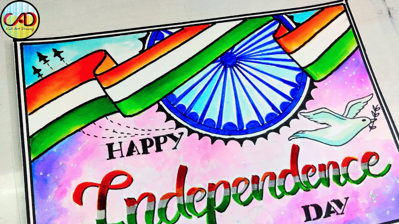 Independence Day drawing easy step /Independence day poster drawing ...