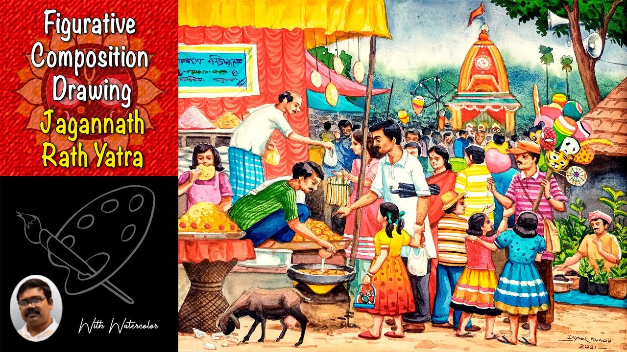 Rath Yatra Drawing | Figurative Composition Drawing | Village Fair ...