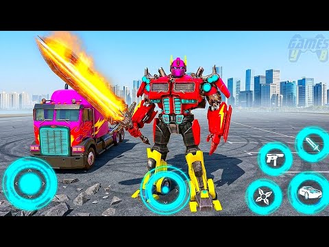 Red Optimus Prime Transformers: Truck Robot City Battle 2026 - Android Gameplay