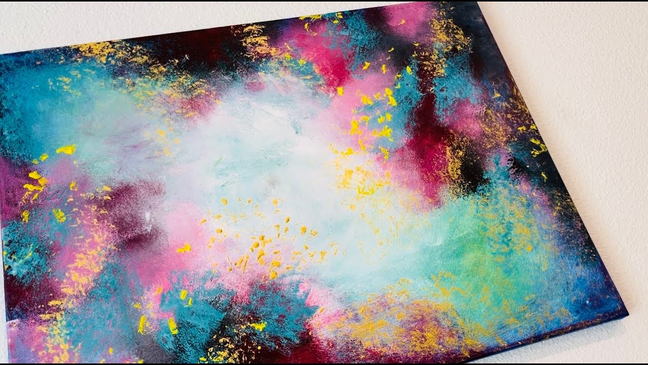 Color Blast Abstract Painting with a Splash of Gold. Creating a Beauty ...