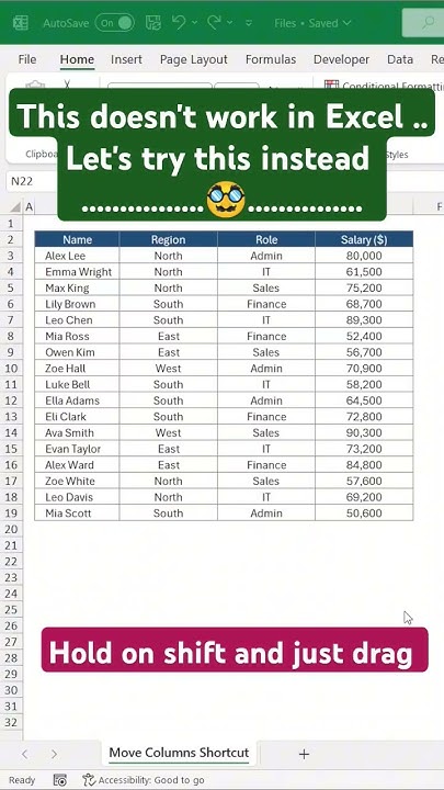Move columns in Excel 🔃 #learn_with_nega #excel #excelformula #excelshortcuts - YouTube
