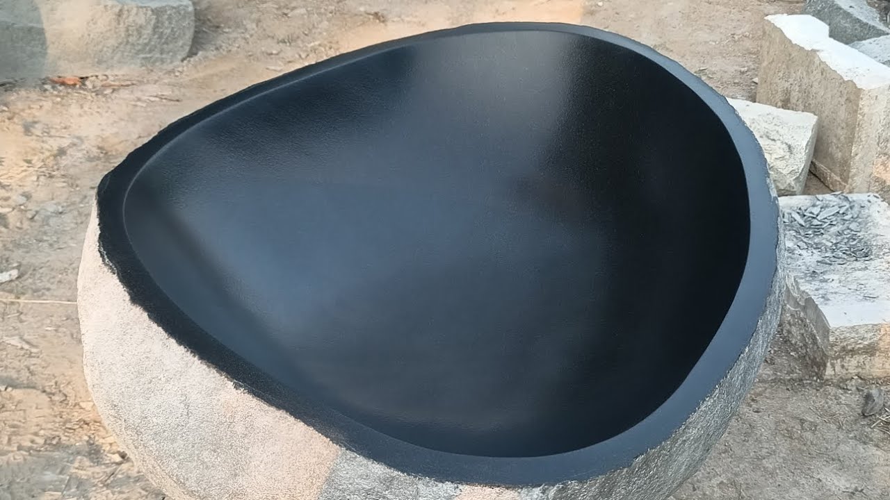 granite stone premium black boulder wash Basin matte finished - YouTube