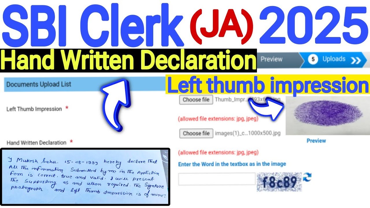 SBI Clerk Hand Written Declaration/left thumb impression💯 SBI Clerk ...