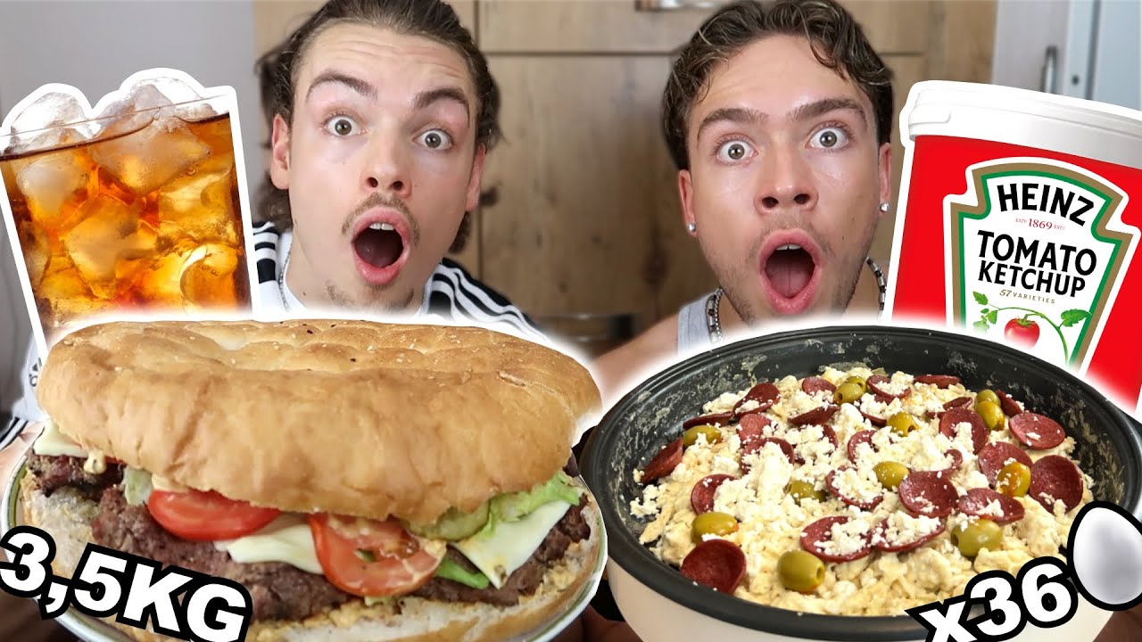 Wir essen 1 Tag lang nur XXL MAHLZEITEN (mit 3,5 KG Burger) über 10.000 ...