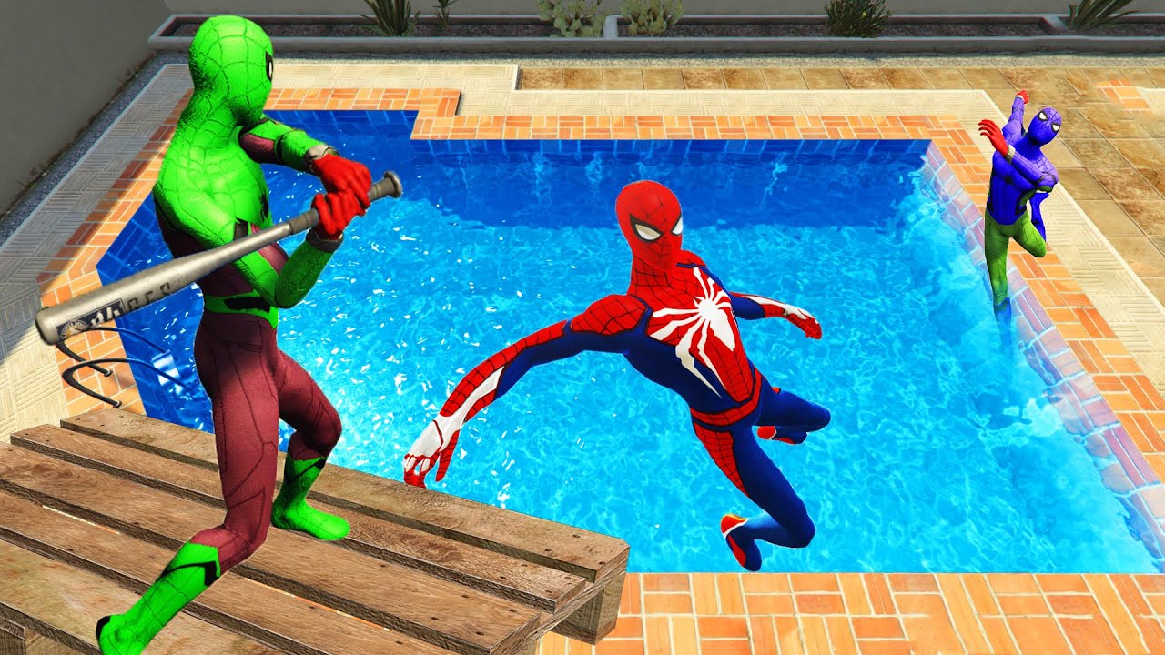 GTA 5 Rainbow Spiderman Jumping Into Pool (Spider man Fails and Ragdols) #10 - YouTube