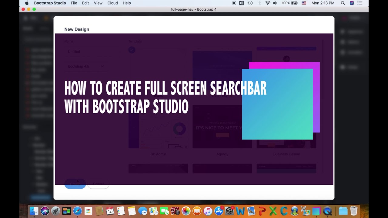 Full screen search bar with Bootstrap Studio - YouTube