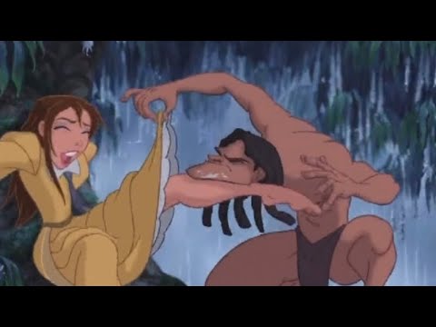 Jane kicks Tarzan in slow motion