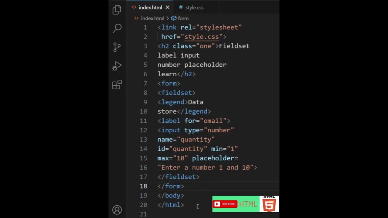 Html Fieldset Label Input Enter A Number 1 And 10 Placeholder Learn Htmlcode Htmlhtml5 0508