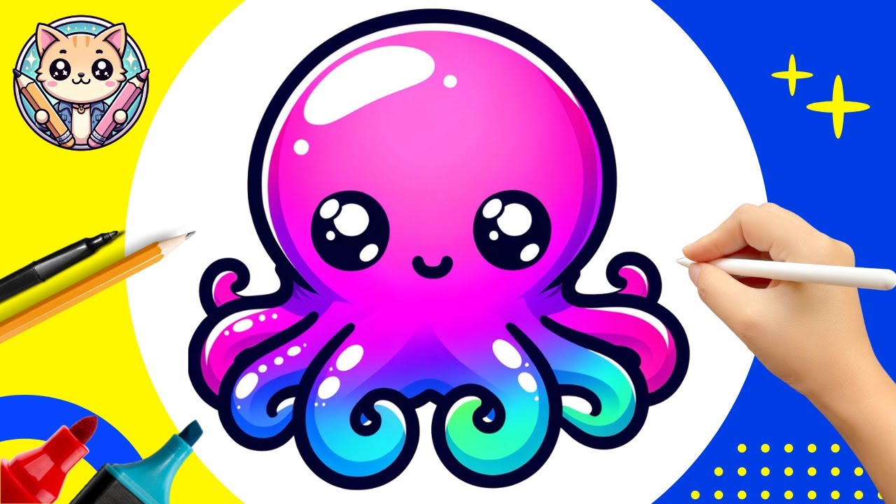 Como DIBUJAR un PULPO Fácil Paso a Paso 🐙 Tutorial de Pulpo Kawaii para ...