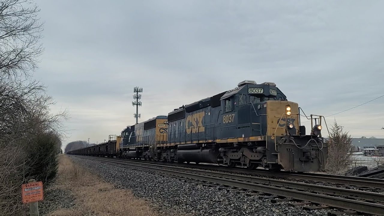 2 EMDs Pull Loaded Rail Train W015 Past Scaefers Lane - YouTube