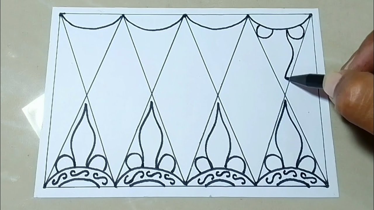 cara menggambar batik yang mudah, motif batik tumpal. - YouTube