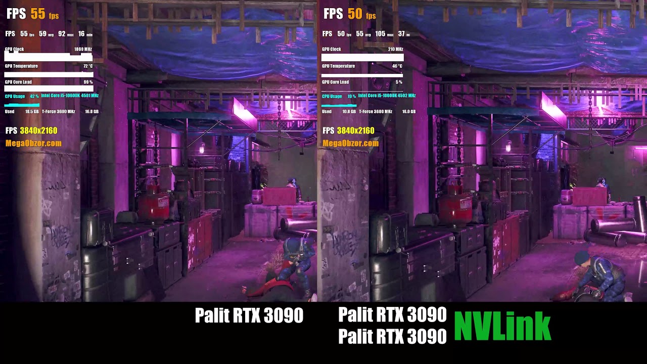 NVLink 3090 Watch Dogs Legion. Ultra. Palit RTX 3090 + RTX 3090 - YouTube