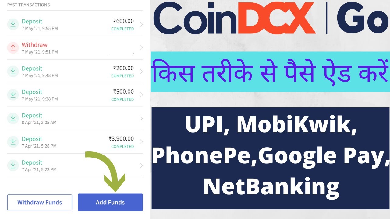 How To Deposit Money In CoinDCX GO Exchange | UPI, MobiKwik, PhonePe ...