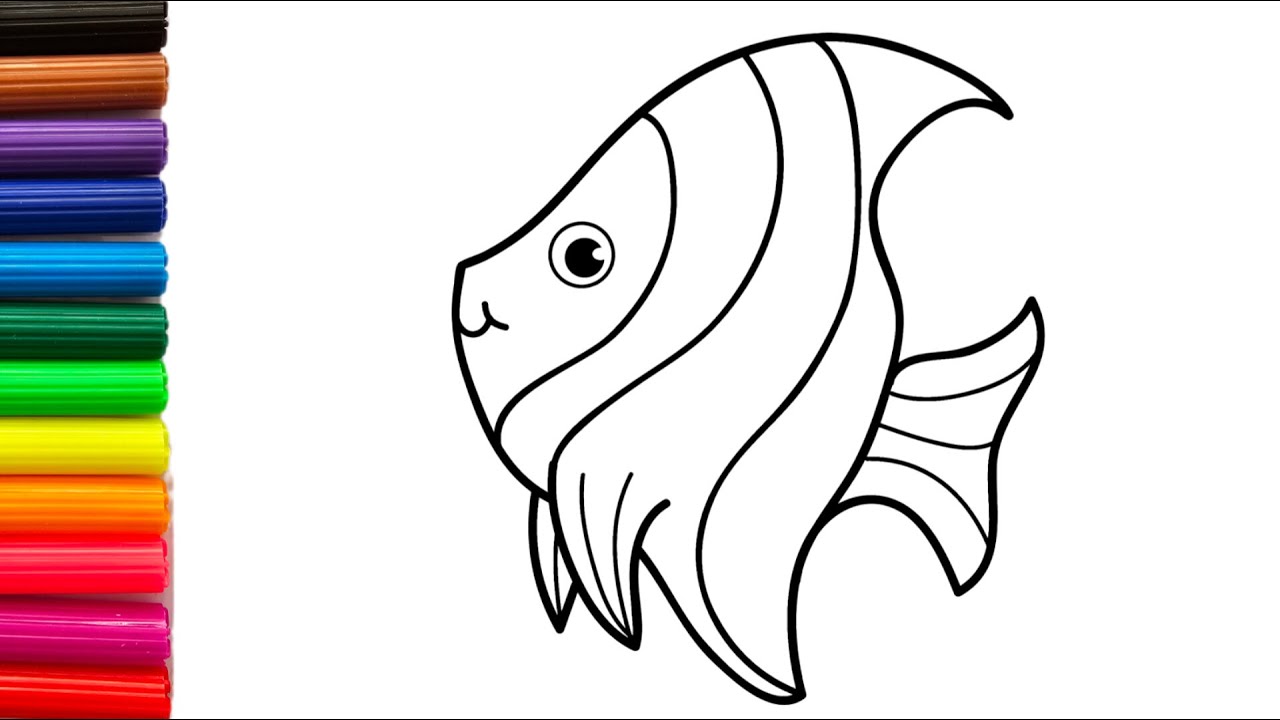 Easy drawing striped fish for kids & toddlers 🐠| how to draw cute fish ...