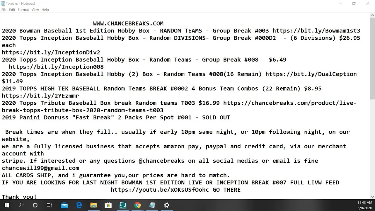 Chancebreaks.com Overnight Stock Inventory - YouTube