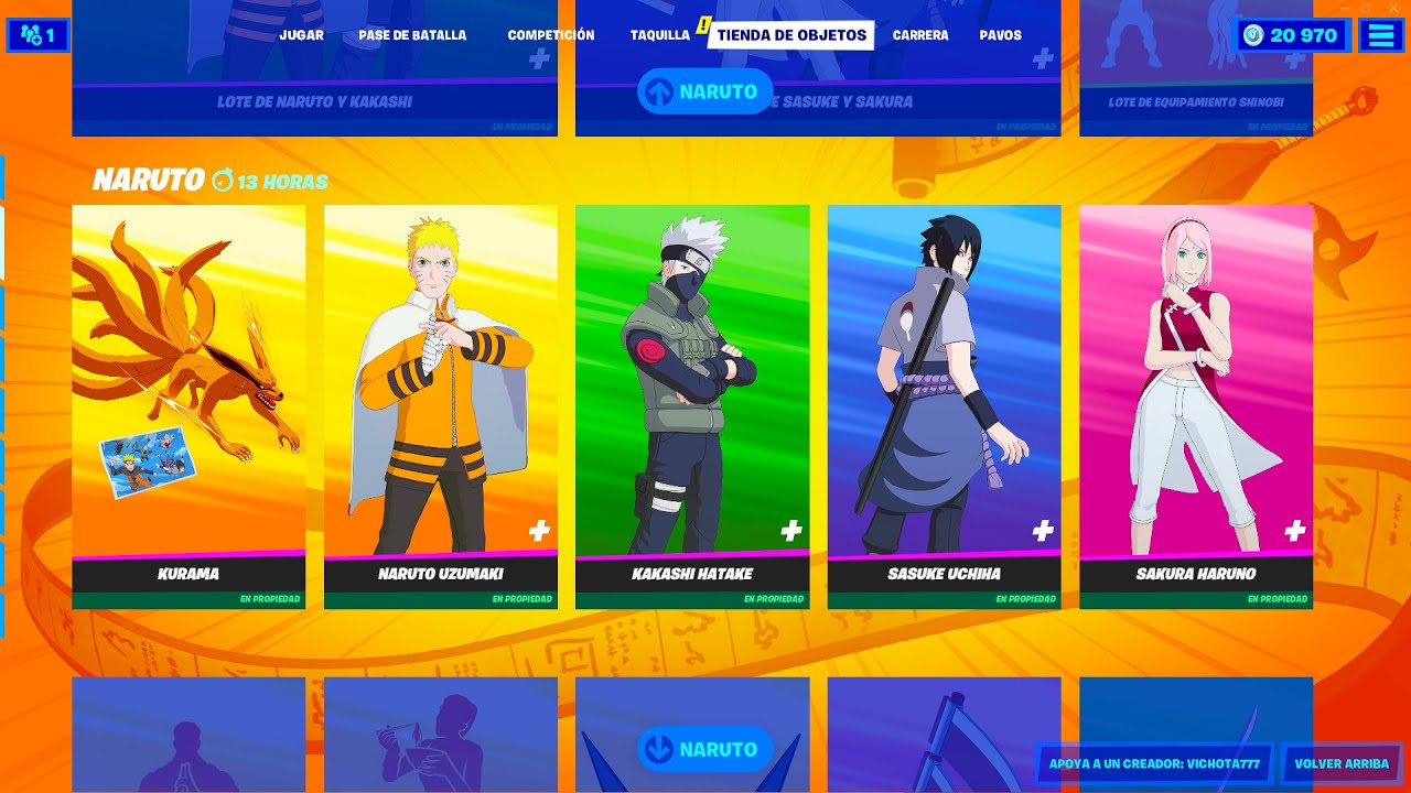 NUEVAS SKINS de NARUTO en la TIENDA de FORTNITE AHORA MISMO 🔥 *ESTÁN ...