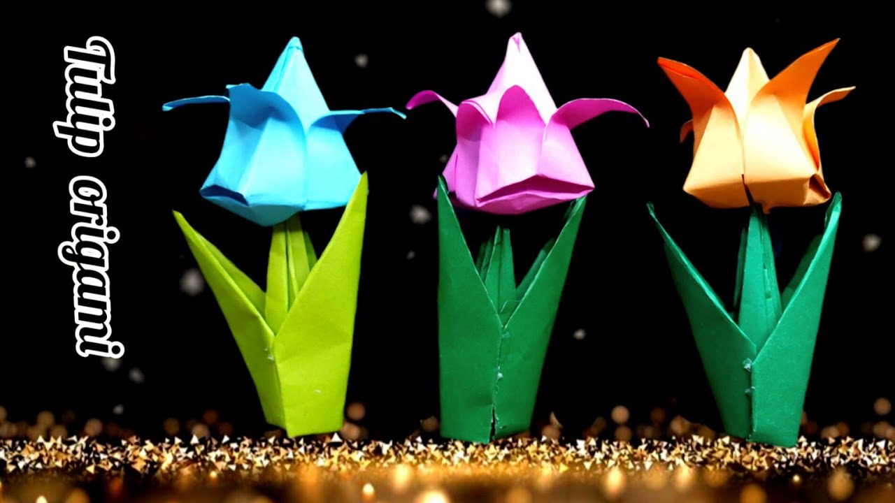 Origami Tulip | How to make paper tulip | Easy origami tulip | DIY tulip flower | No glue - YouTube