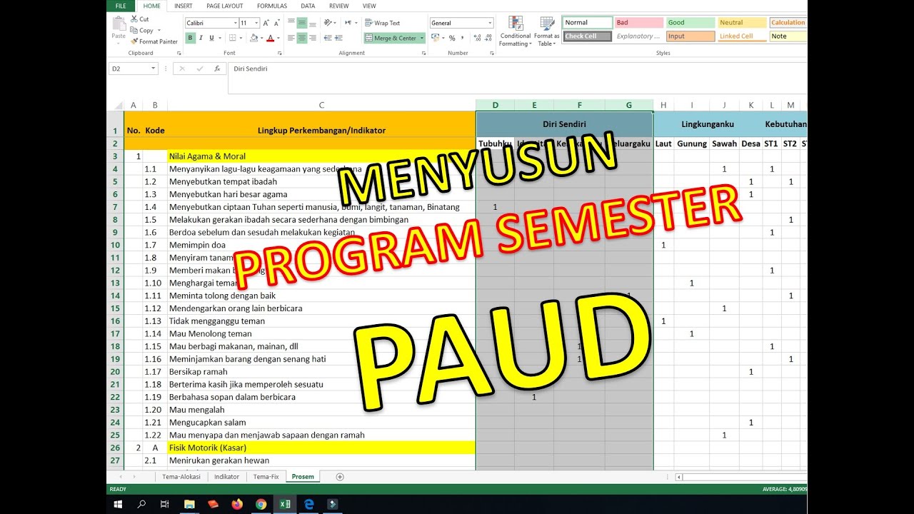 Membuat Program Semester PAUD | TK/RA Kelompok A - YouTube