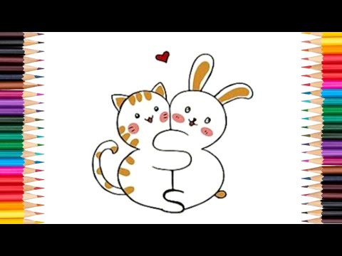 How To Draw A Cute Cat And Bunny Hugging Drawing🐱 🐰// drawing for ...