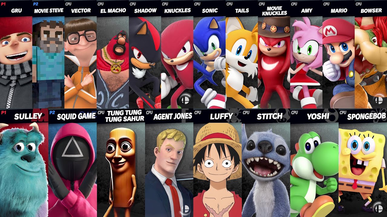 Sonic vs Mario vs SpongeBob vs Squid Game vs Sulley vs Brainrot Sahur ...