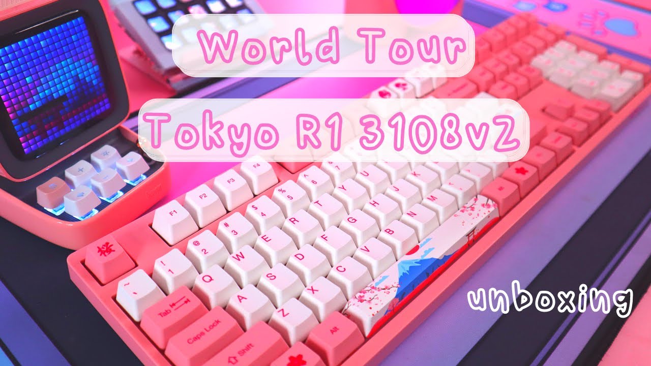 unboxing akko world tour tokyo keyboard 🌸 type test | pink pc setup ...