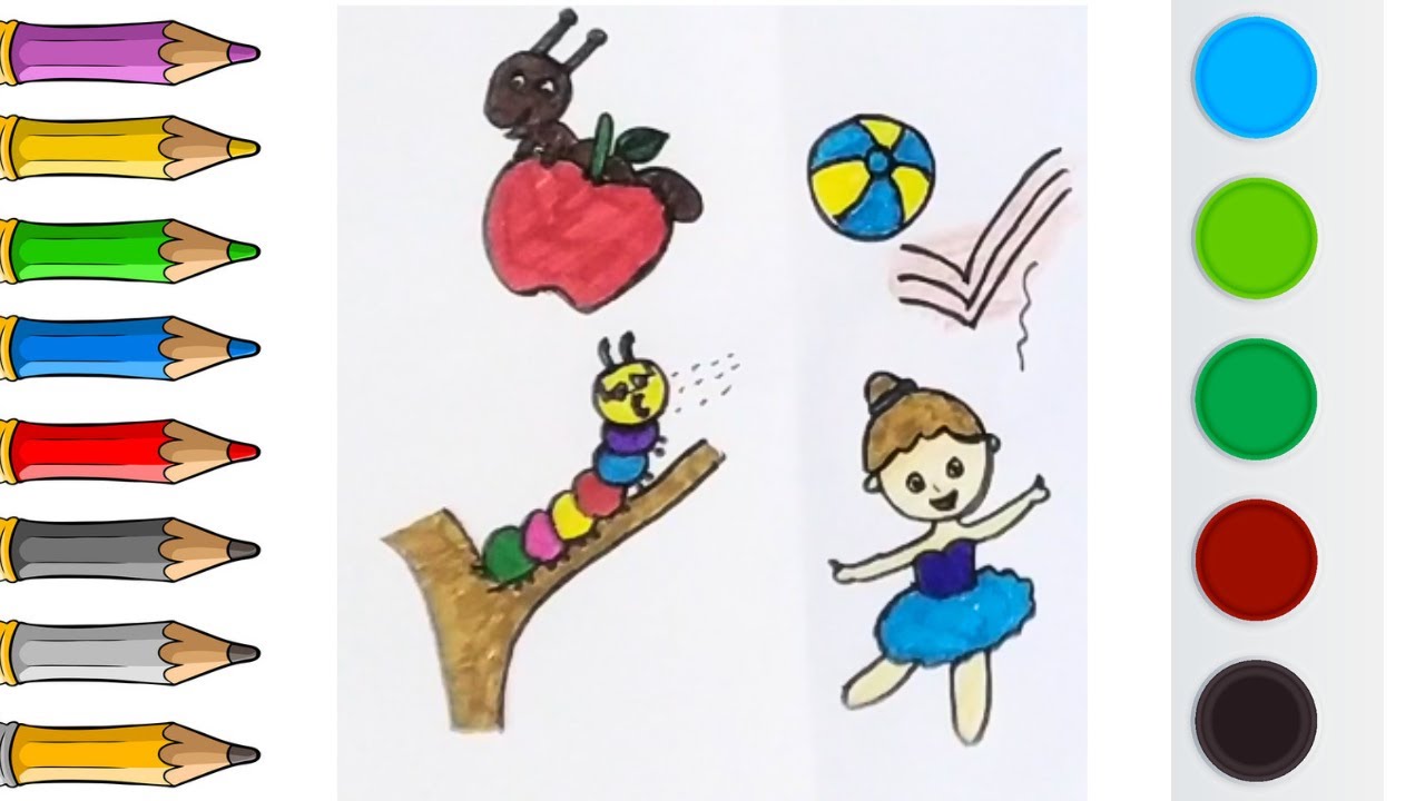 How to draw ants on the apple| Ant and apple easy drawing| Drawing for ...